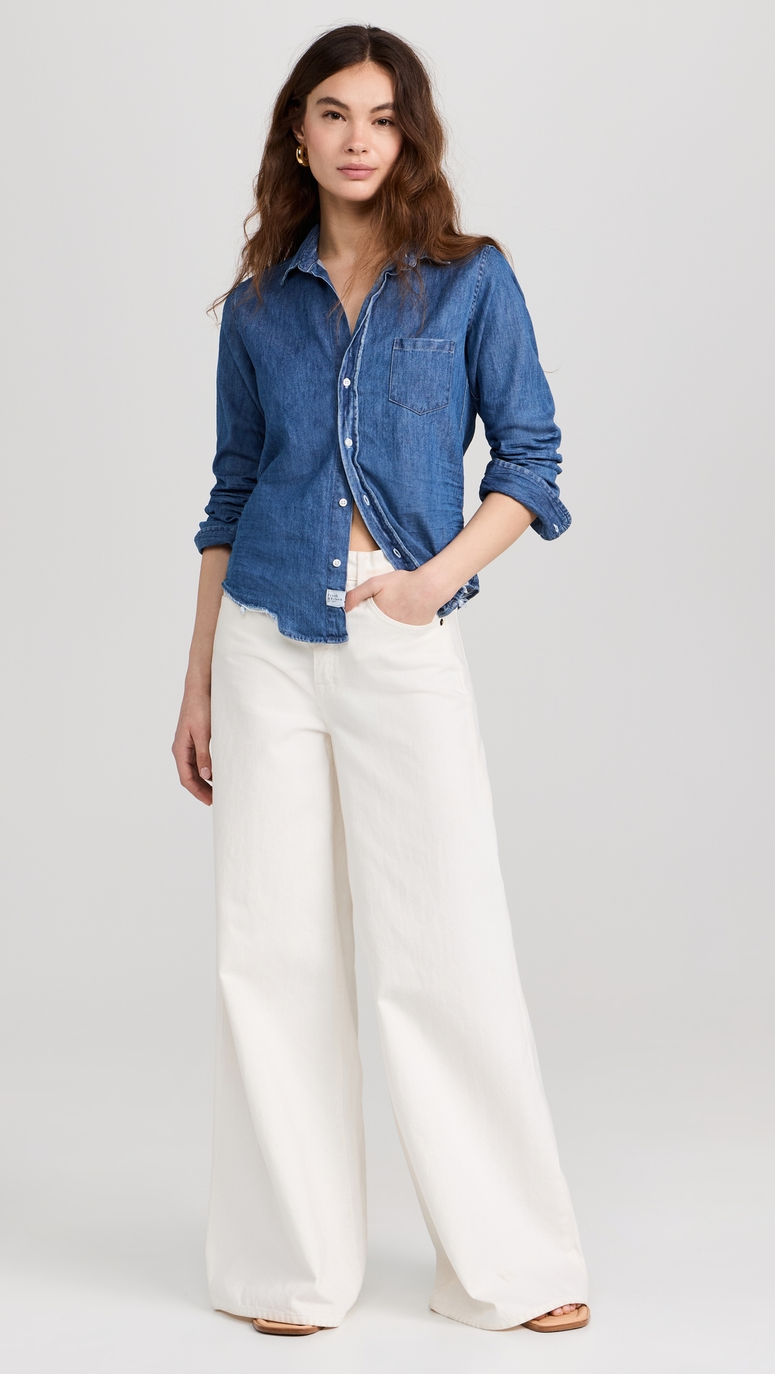 FRANK & EILEEN Frank & Eileen Tailored Denim Shirt with Distressed Trim